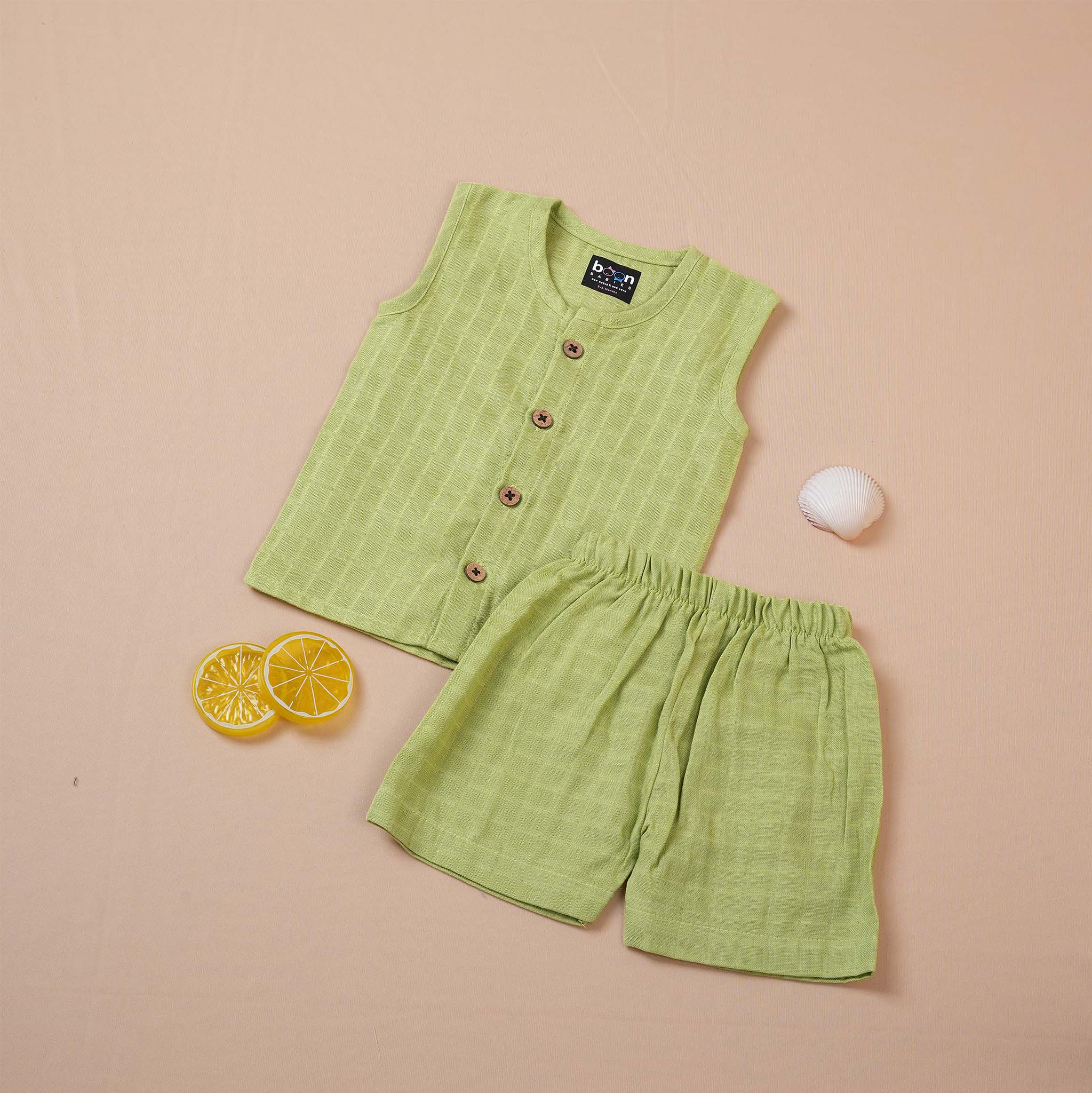 Deep Forest Green Muslin Baby Jabla & Shorts For New Born – boonbabies